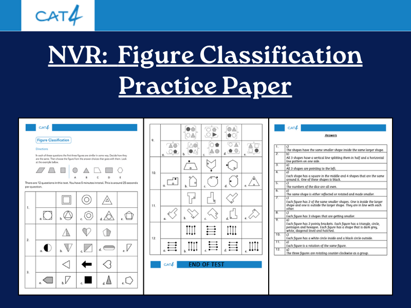 Cat4 Non Verbal Reasoning Figure Classification Practice Paper