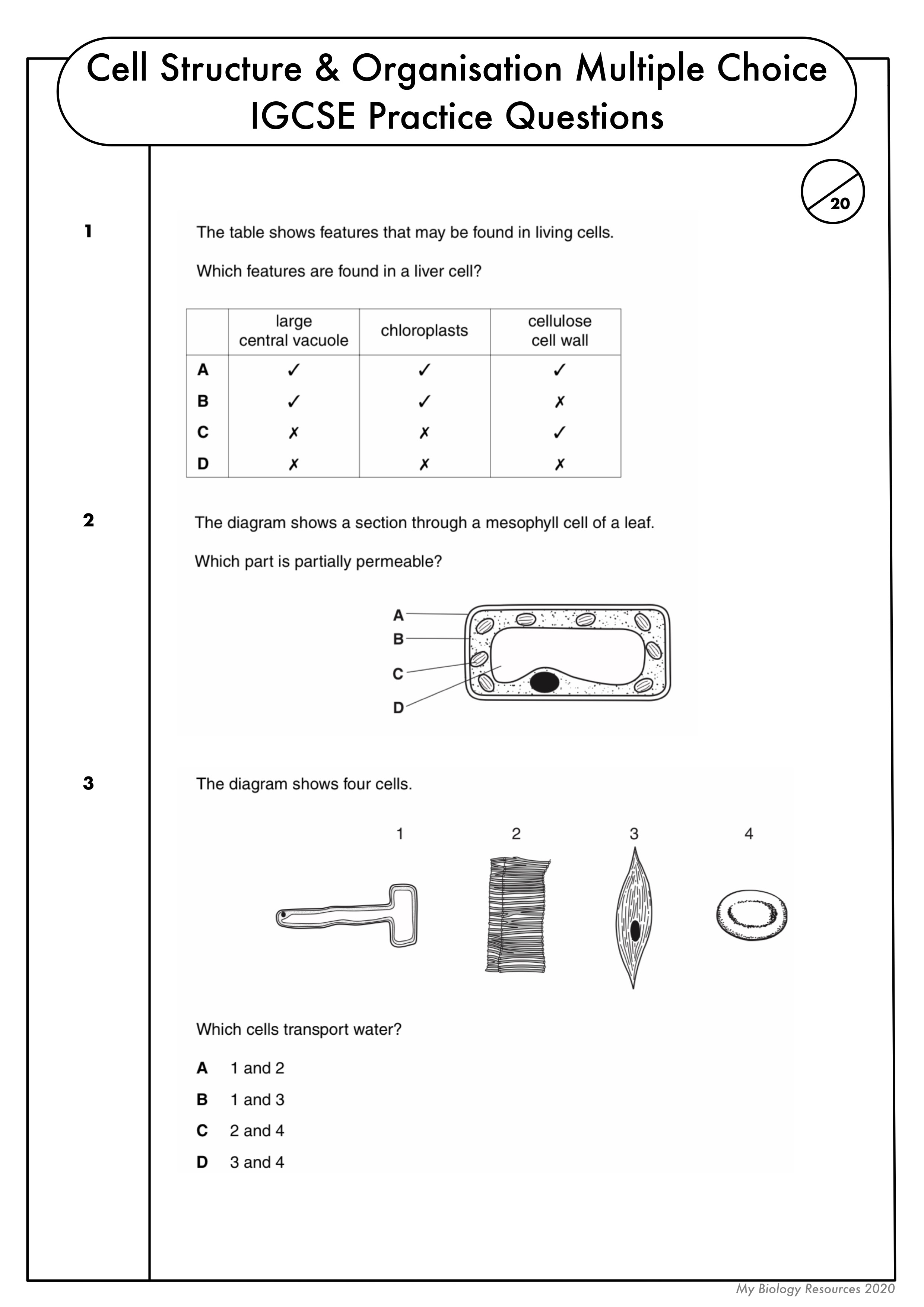 Gcse Biology Multiple Choice Topic Question Pack On Cell Biology