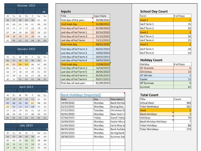 Dynamic School Calendar Term Dates Generator Teaching Resources