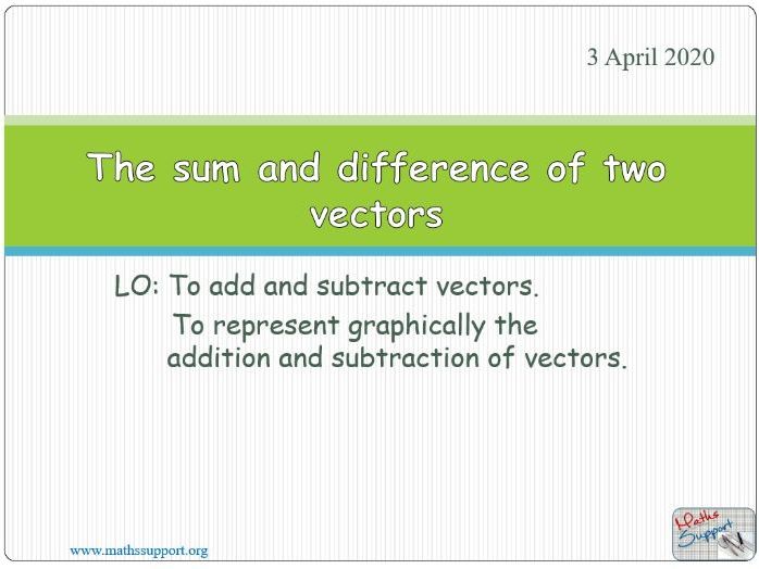 The Sum And Difference Of Two Vectors Teaching Resources