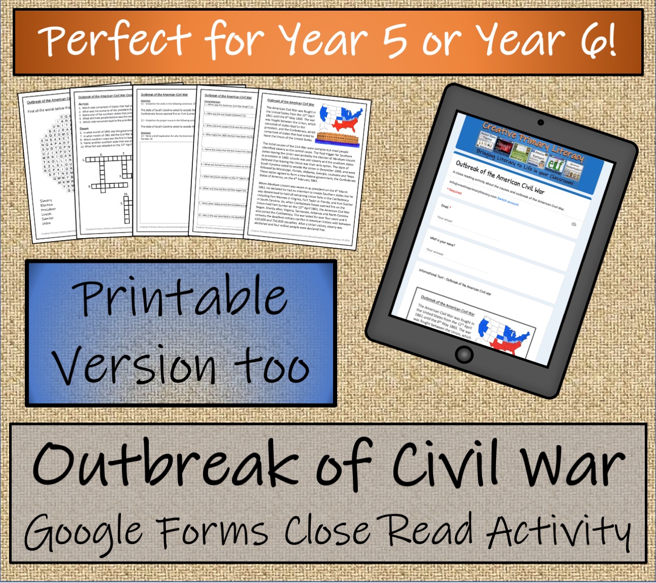 Year 5 Or Year 6 Outbreak Of American Civil War Reading Comprehension