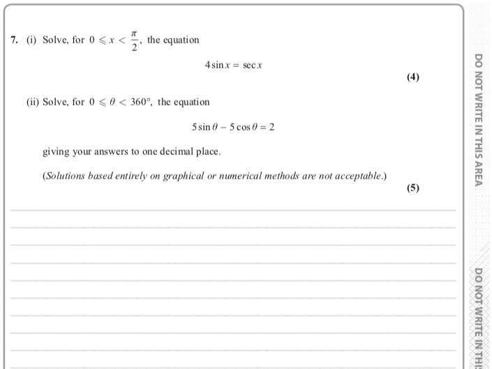Trigonometry Edexcel A Level Maths Exam Questions Teaching Resources