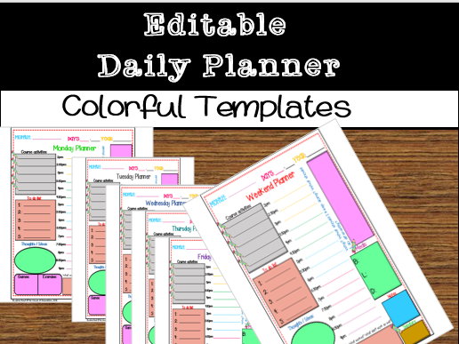 Editable Daily Planner Overview Templates Teaching Resources