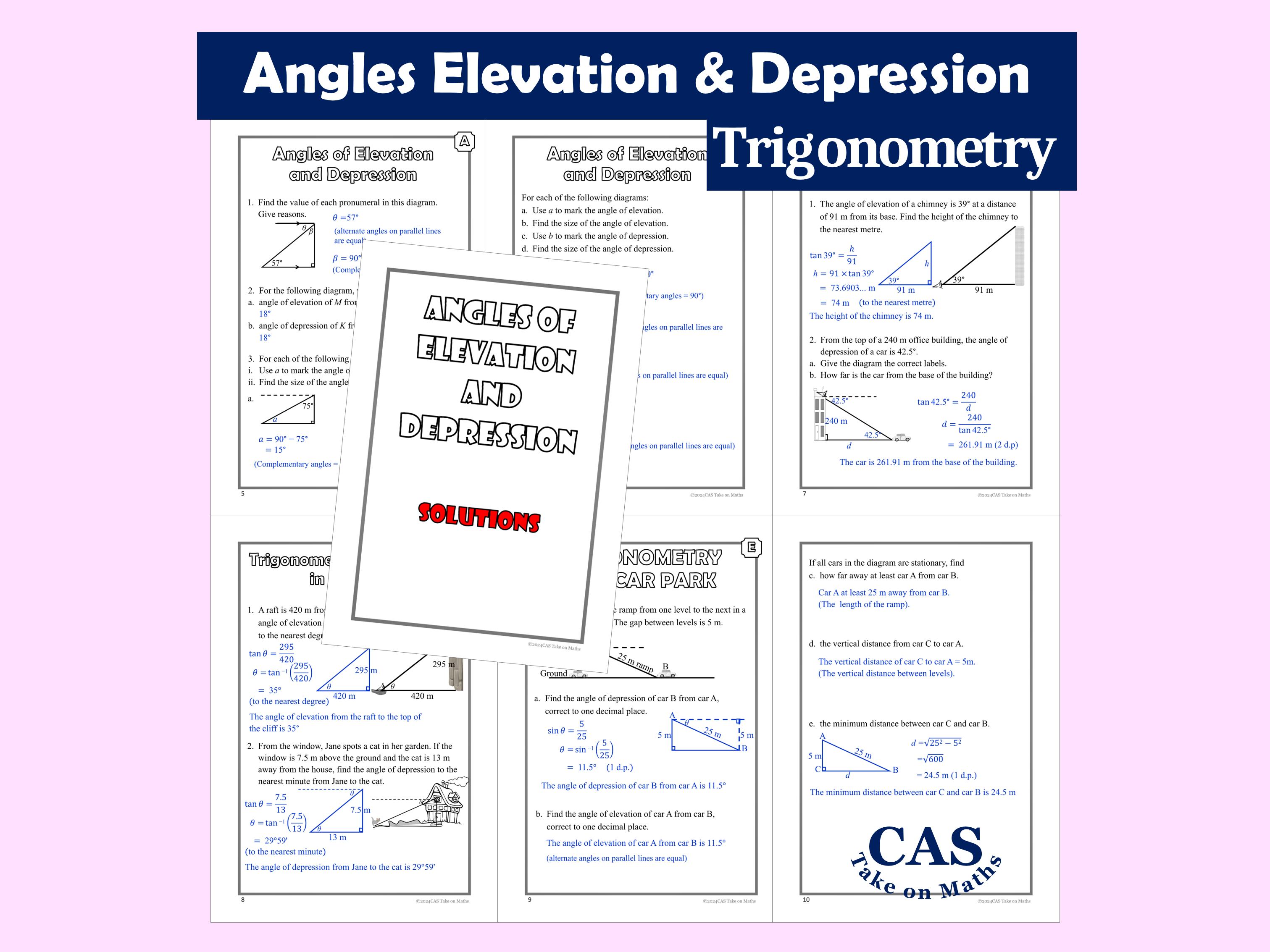 Right Triangle Trigonometry Workbook Angles Elevation And Depression