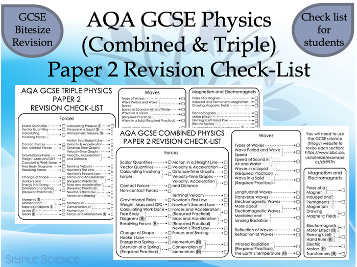 Aqa Gcse Physics Paper 2 Revision Check List Combined And Triple