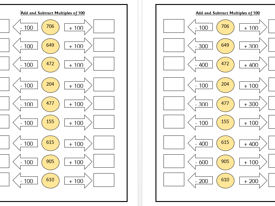 Year 3 Add And Subtract Multiples Of 100 Teaching Resources