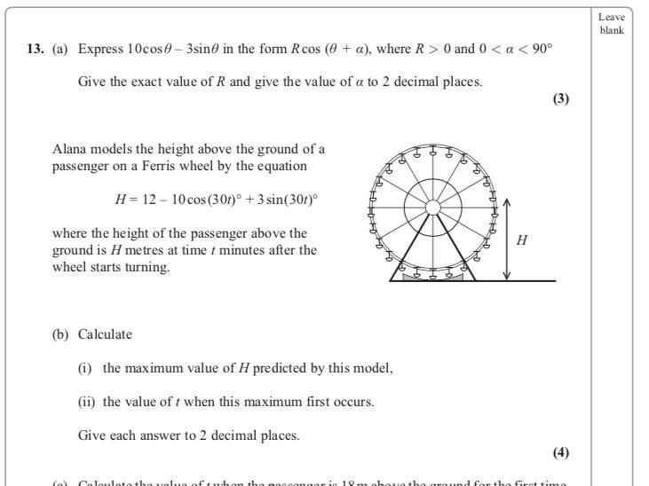 Trigonometry Modelling Edexcel A Level Maths Exam Questions