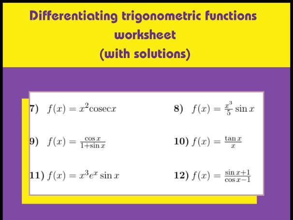 Differentiating Trigonometric Functions Worksheet With Solutions