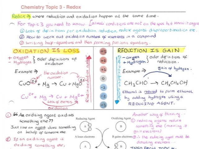 A Student Edexcel A Level Chemistry Notes Redox Topic 3 Teaching