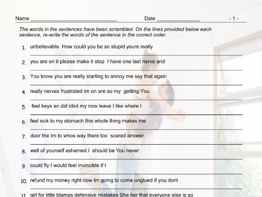 Feelings And Emotions Scrambled Sentences Worksheet Teaching Resources