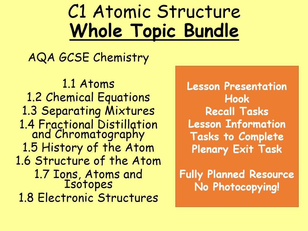 Gcse Aqa Chemistry C1 Atomic Structure Resources Bundle All 8 Topics