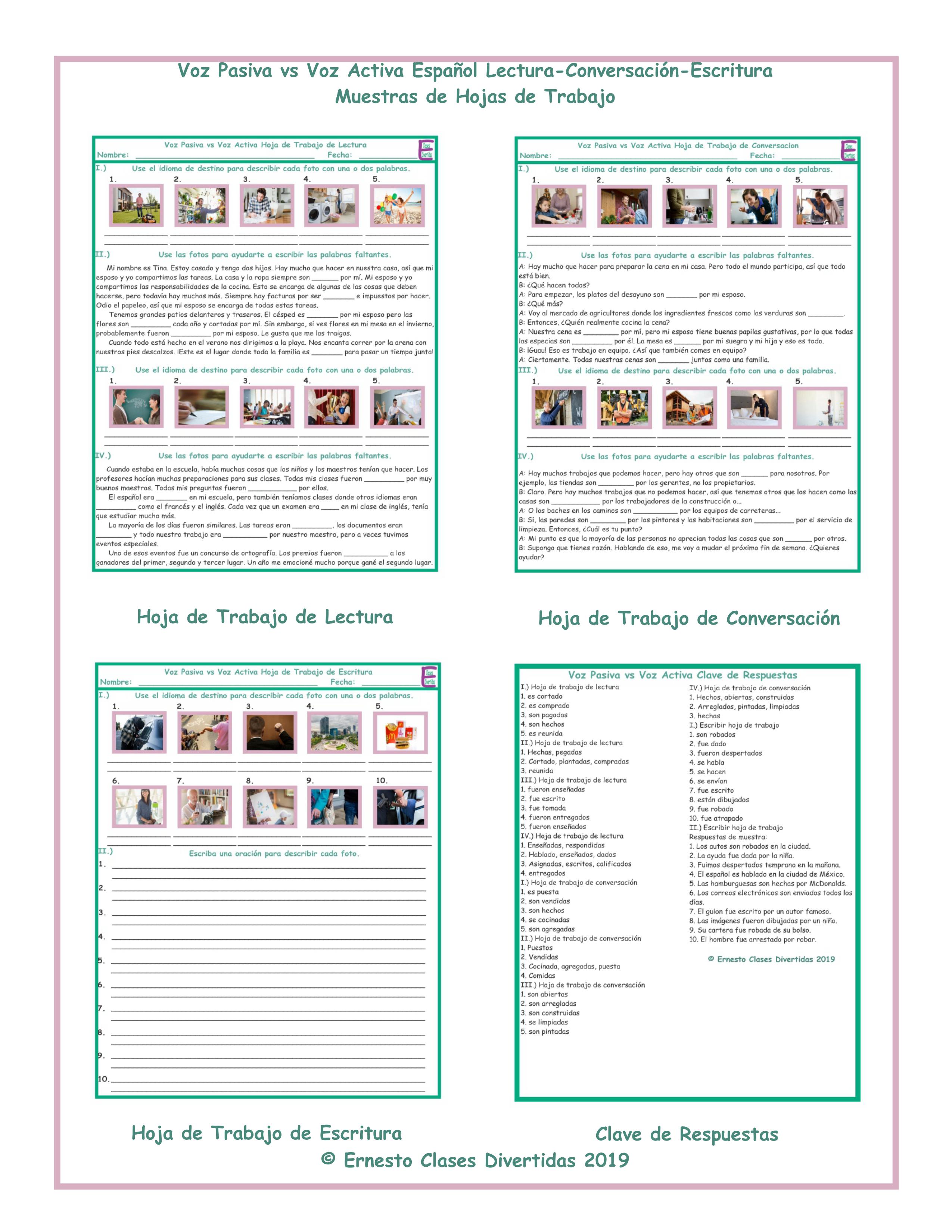 Passive Vs Active Voice Spanish Reading Conversation Writing Worksheets