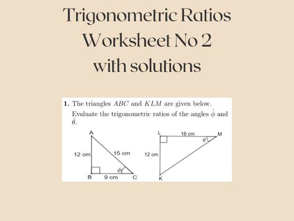 Trigonometric Ratios Worksheet No 2 With Solutions Teaching Resources