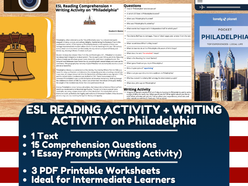 Esl Reading Comprehension Writing Activity Worksheets On Philadelphia