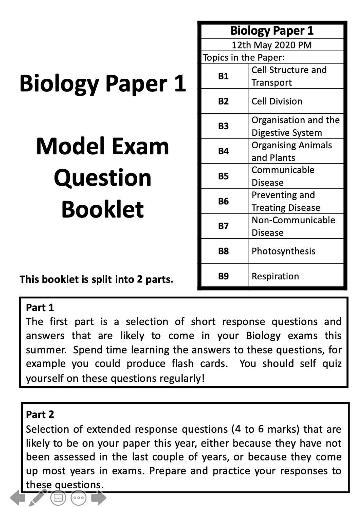 Aqa Gcse Biology Paper 1 Revision Booklet Teaching Resources