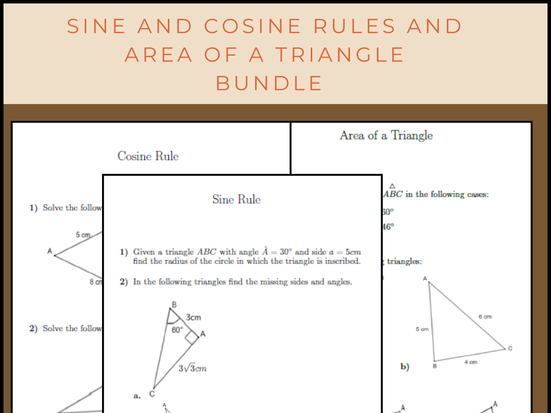 Sine And Cosine Rules And Area Of A Triangle Bundle Teaching Resources