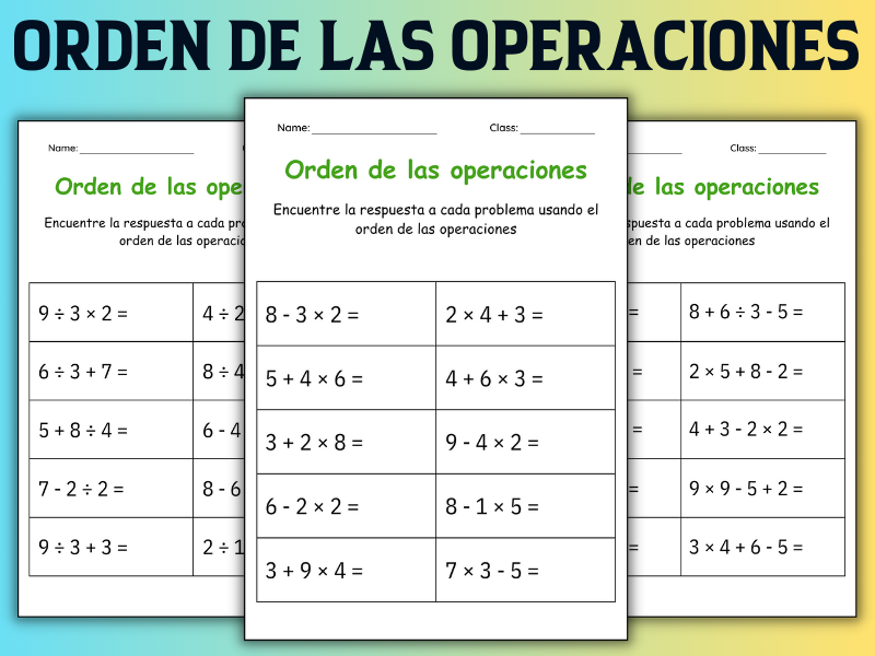 Order Of Operations In Spanish Hojas De Trabajo De Orden De