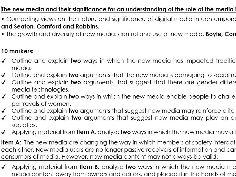 Aqa Sociology Mass Media Exam Questions Teaching Resources