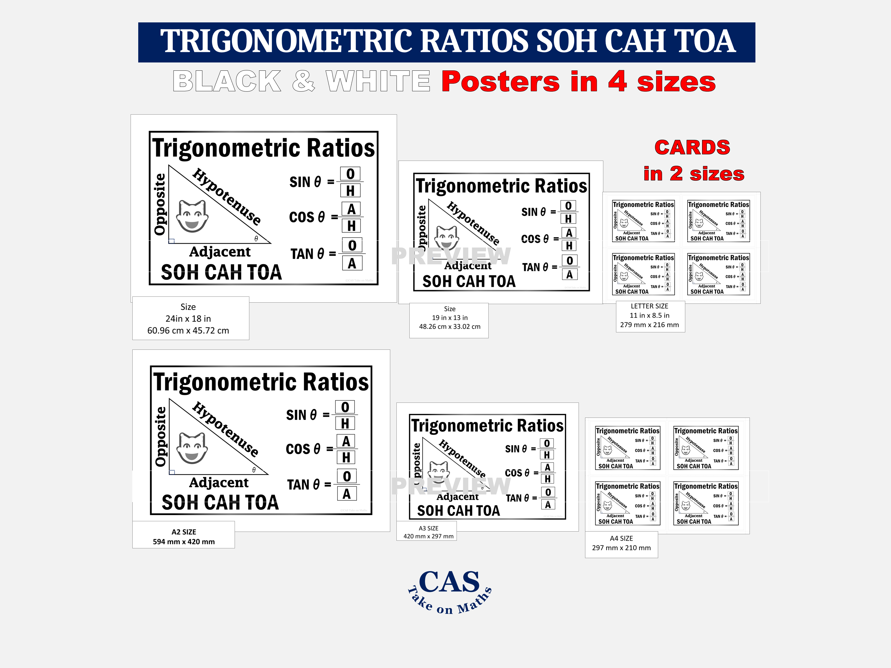 Right Triangle Trigonometry Soh Cah Toa Posters And Cards Teaching