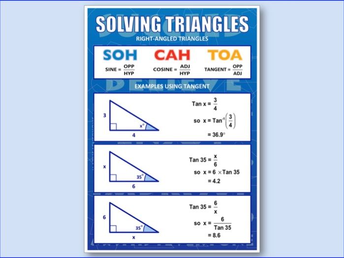 Trigonometry Soh Cah Toa Poster Teaching Resources