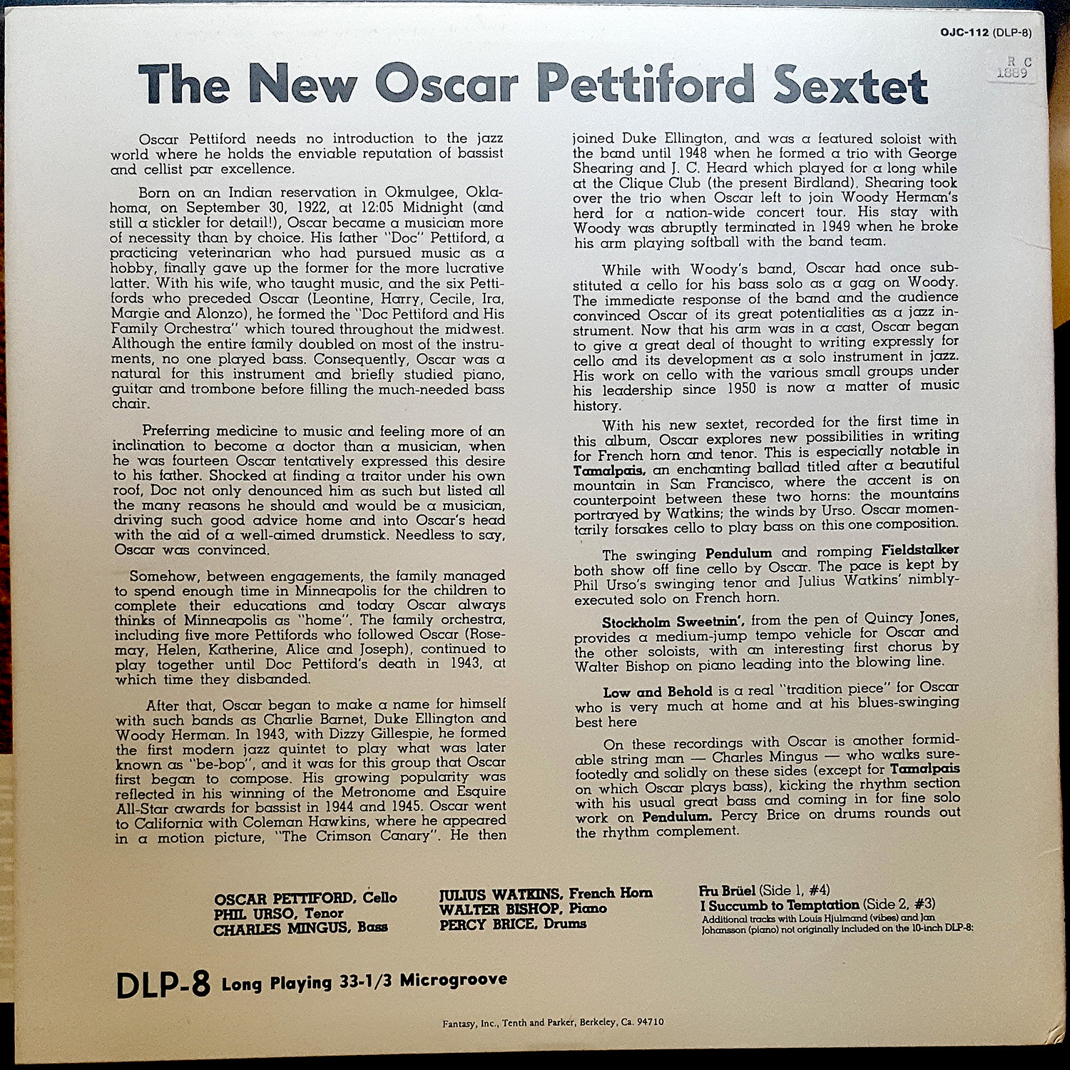 Oscar Pettiford The New Oscar Pettiford Sextet Vinyl Blue Sounds