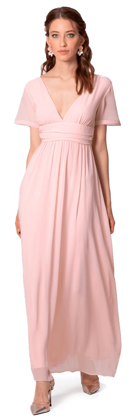 Blush Pink Bell Sleeve Deep V Neck Empire Waist Maxi Dress Sumissura