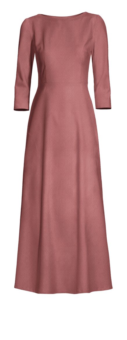 Pink 34 Sleeve Boat Neck Long Dress Sumissura