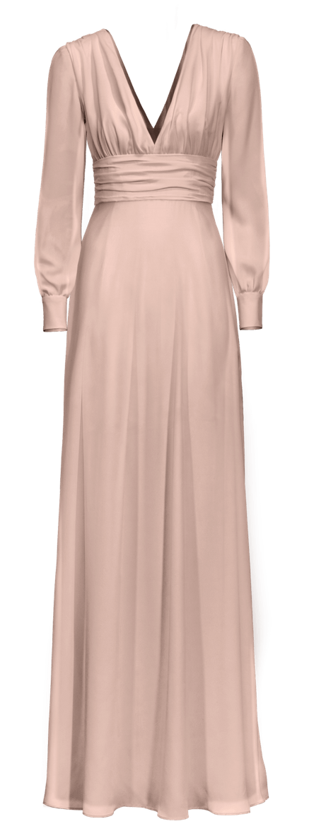 Blush Pink Long Sleeve Deep V Neck Empire Waist Maxi Dress Sumissura