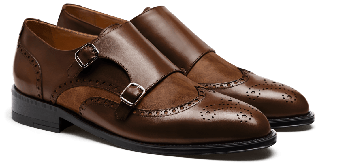 Monk Strap Brogues Brown Leather And Waxed Leather