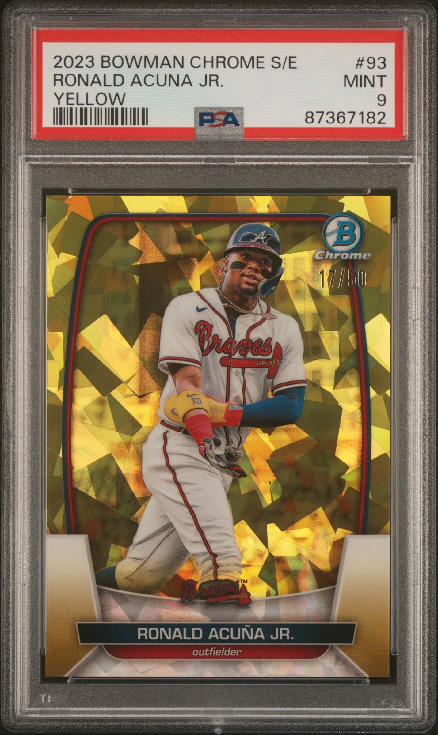 Ronald Acuna Jr 2023 Bowman Chrome Sapphire Edition 93 Yellow 50 Psa