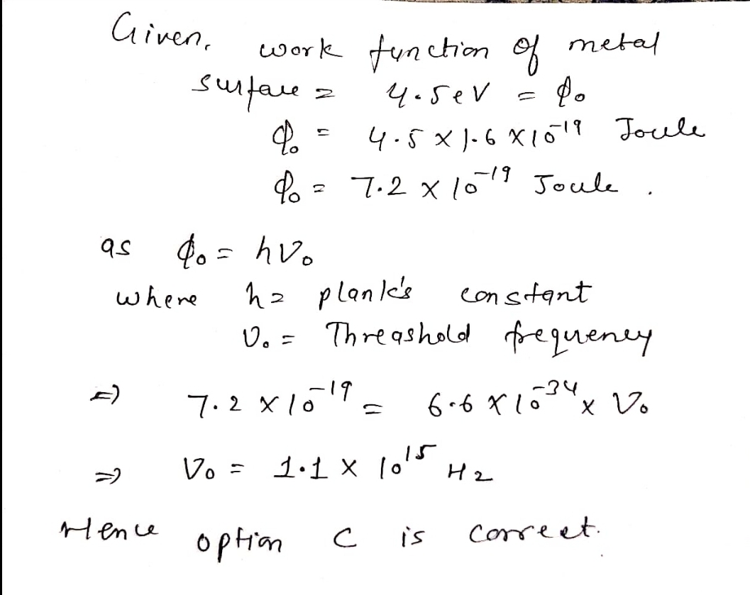 Threshold Frequency For Photoelectric Effect From A Metal Surface Of