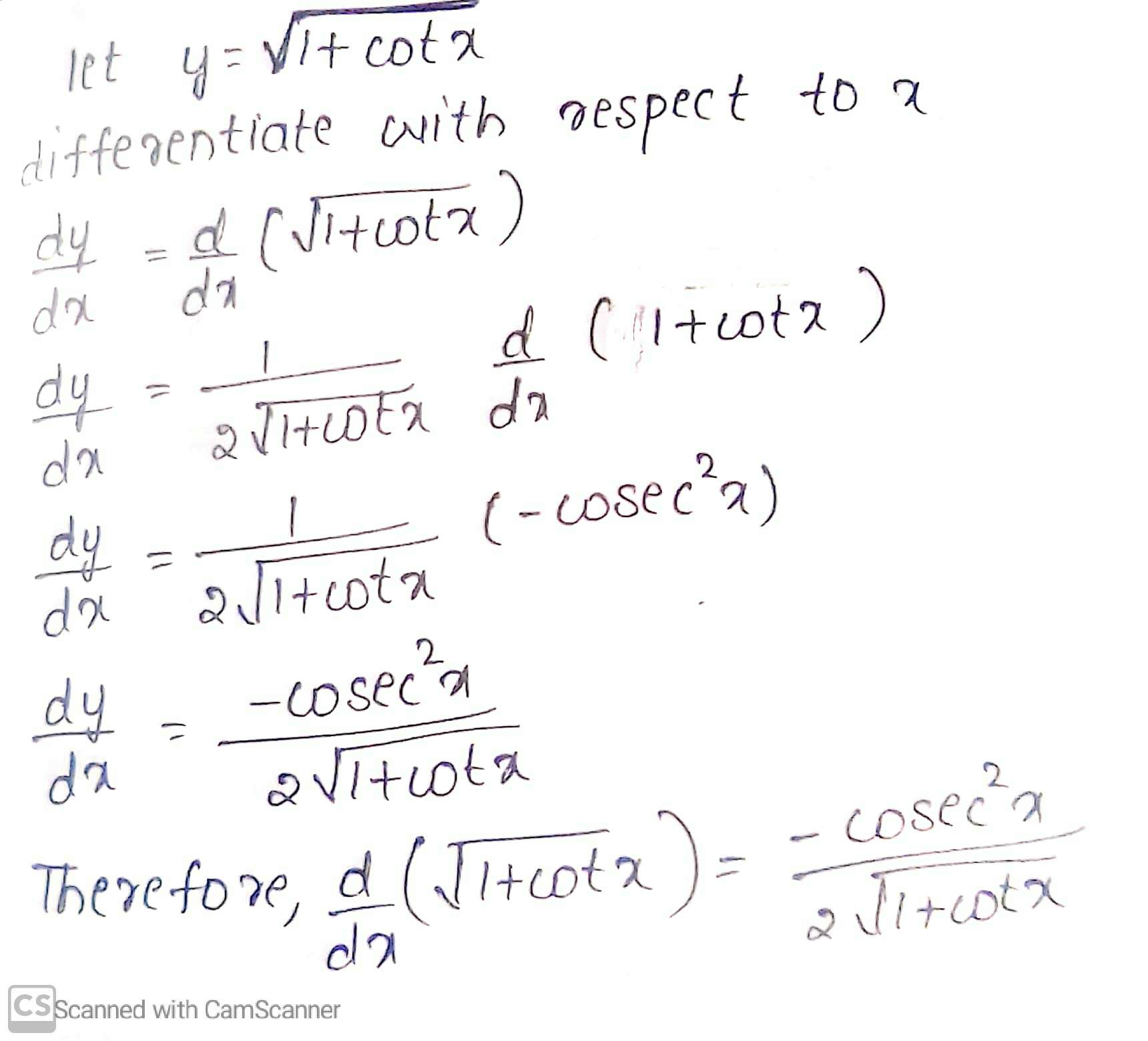 Differentiate Each Of The Following Wrt X √1 Cotx