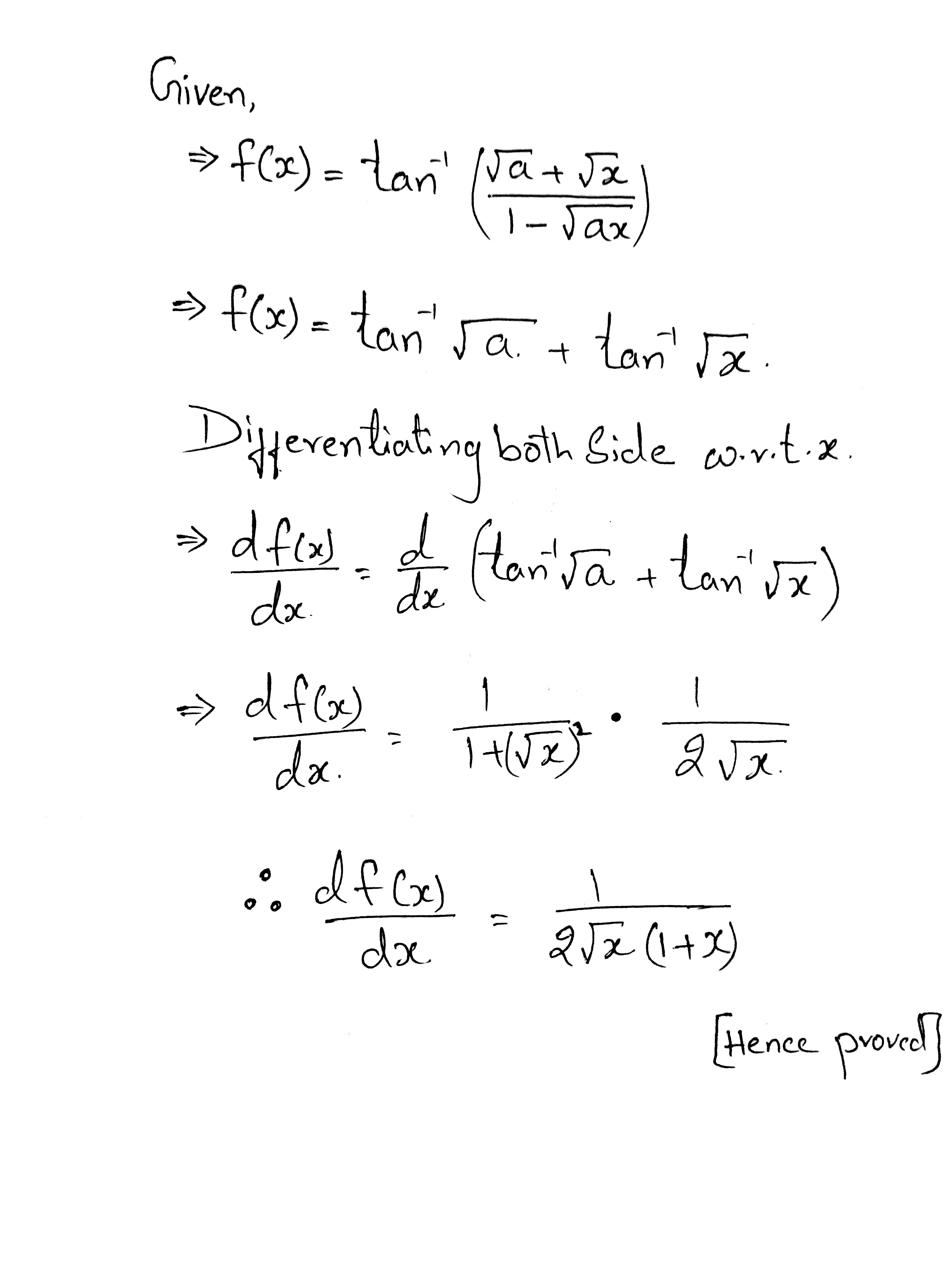 Differentiate The Following Wrtx Tan 1 √a√x1 √ax