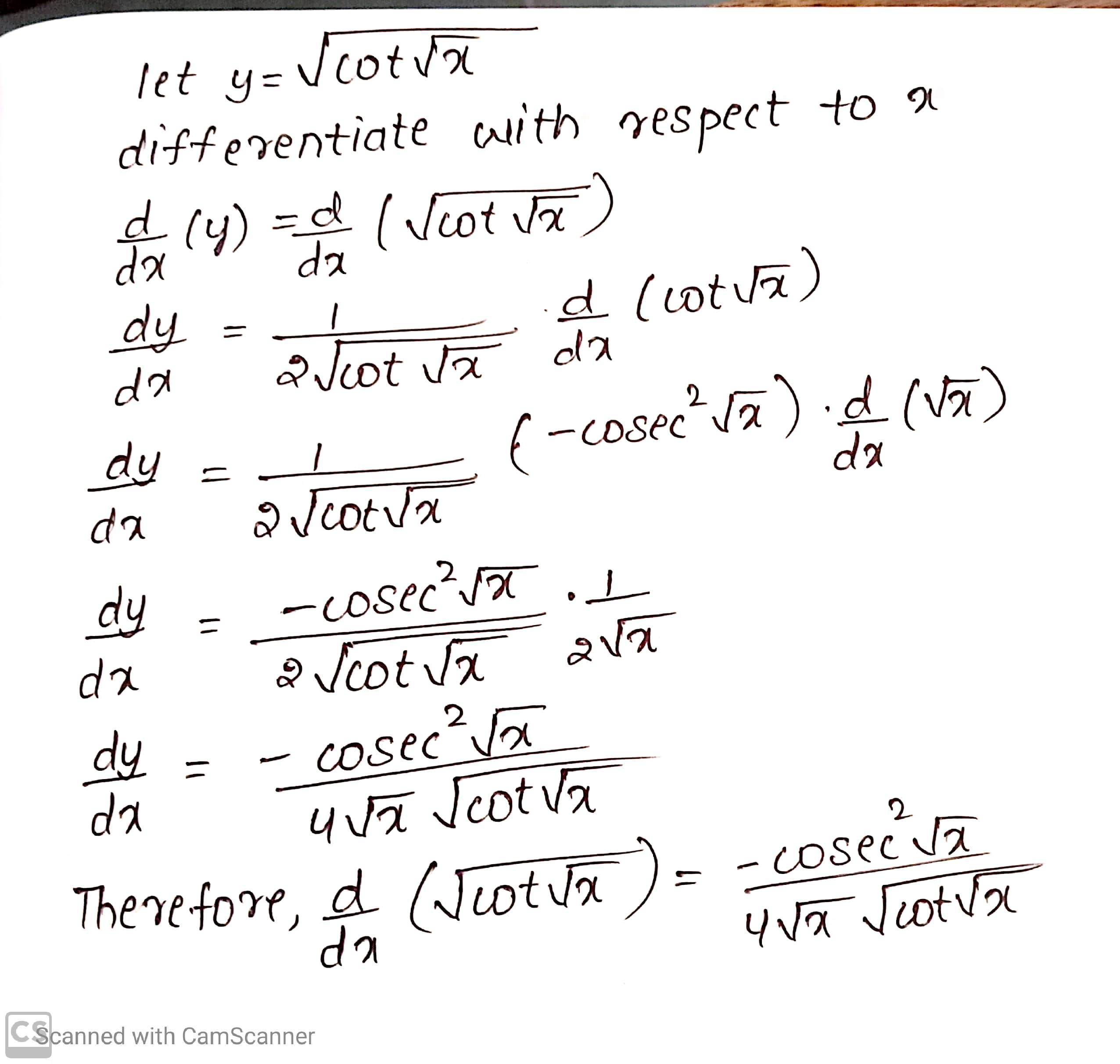 Differentiate Each Of The Following Wrt X √cot√x