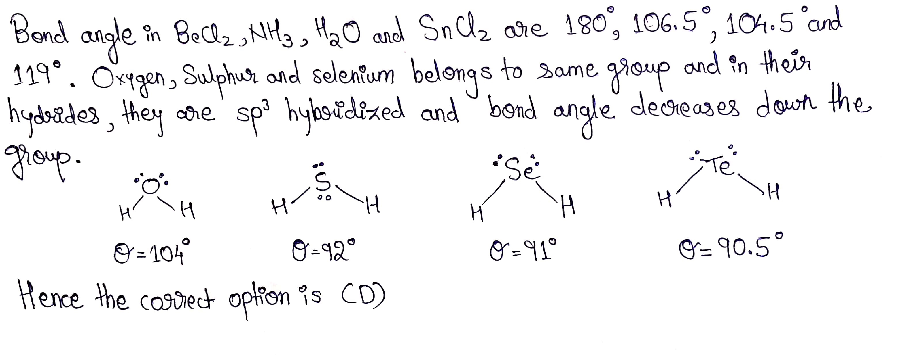 The Bond Angle In H2s Is Chemistry Questions