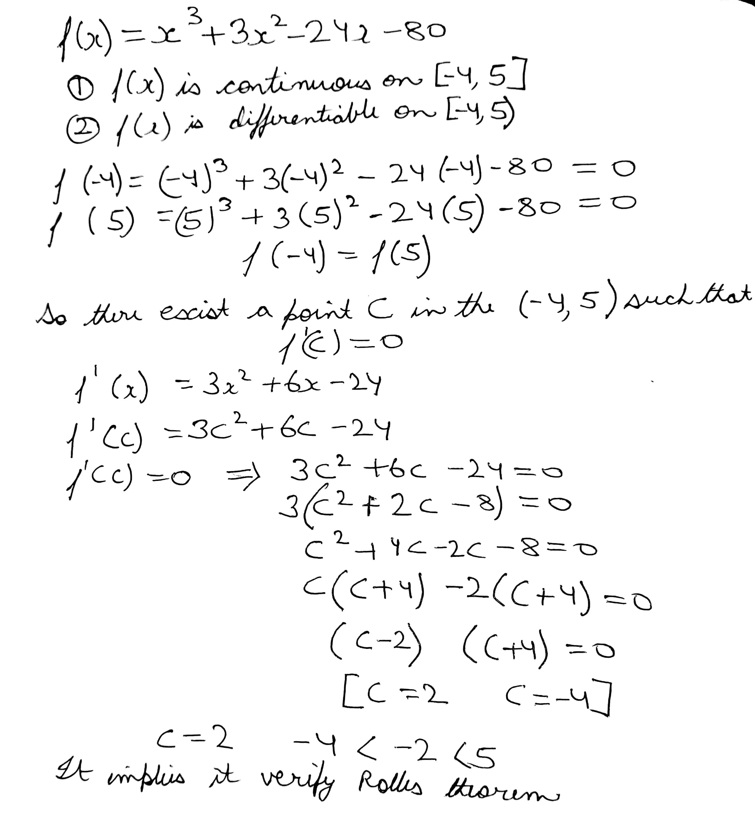 Verify Rolles Theorem For Each Of The Following Functions Fx X3