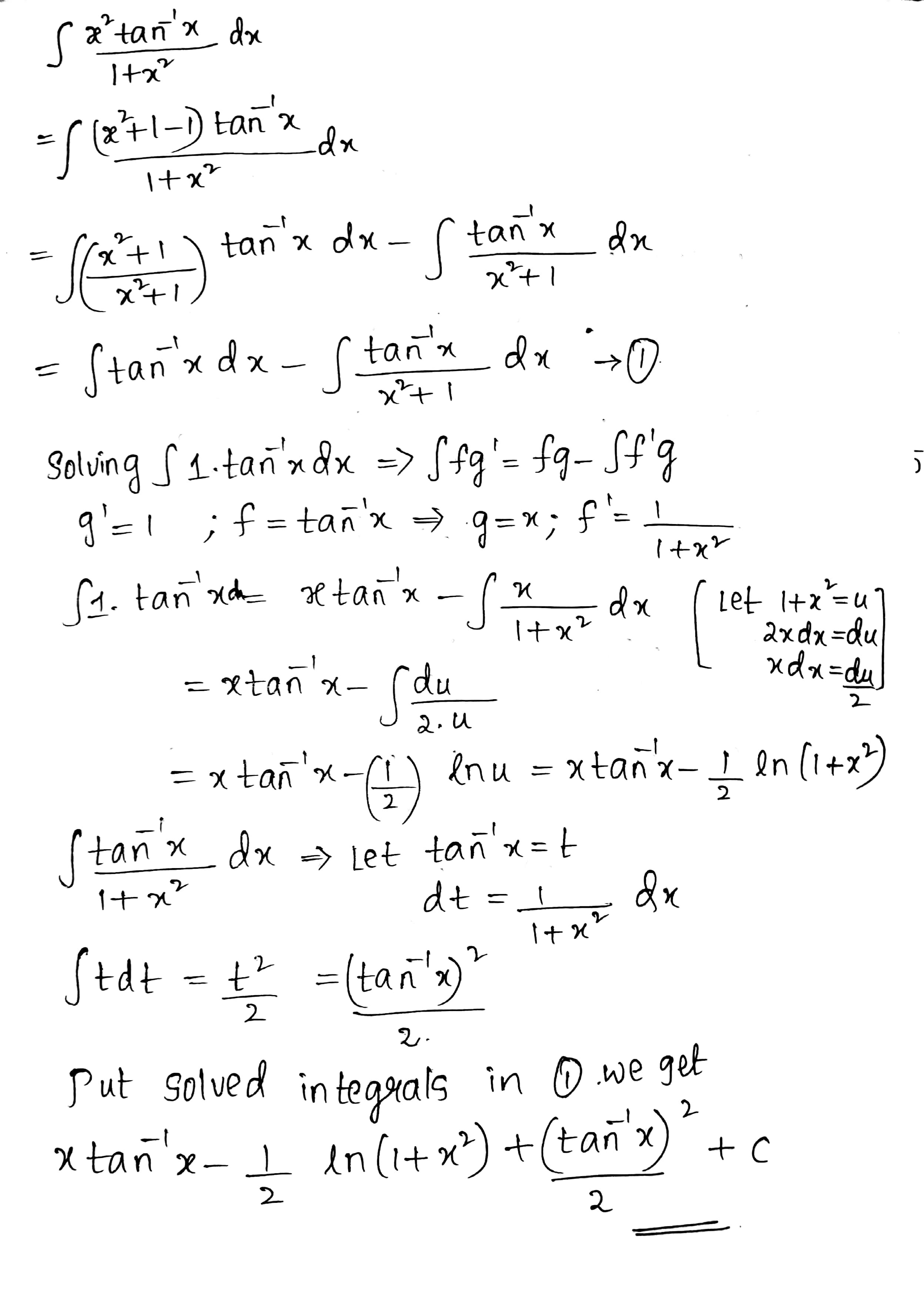 Evaluate The Following Integral Int X2tan 1x1 X2 Dx