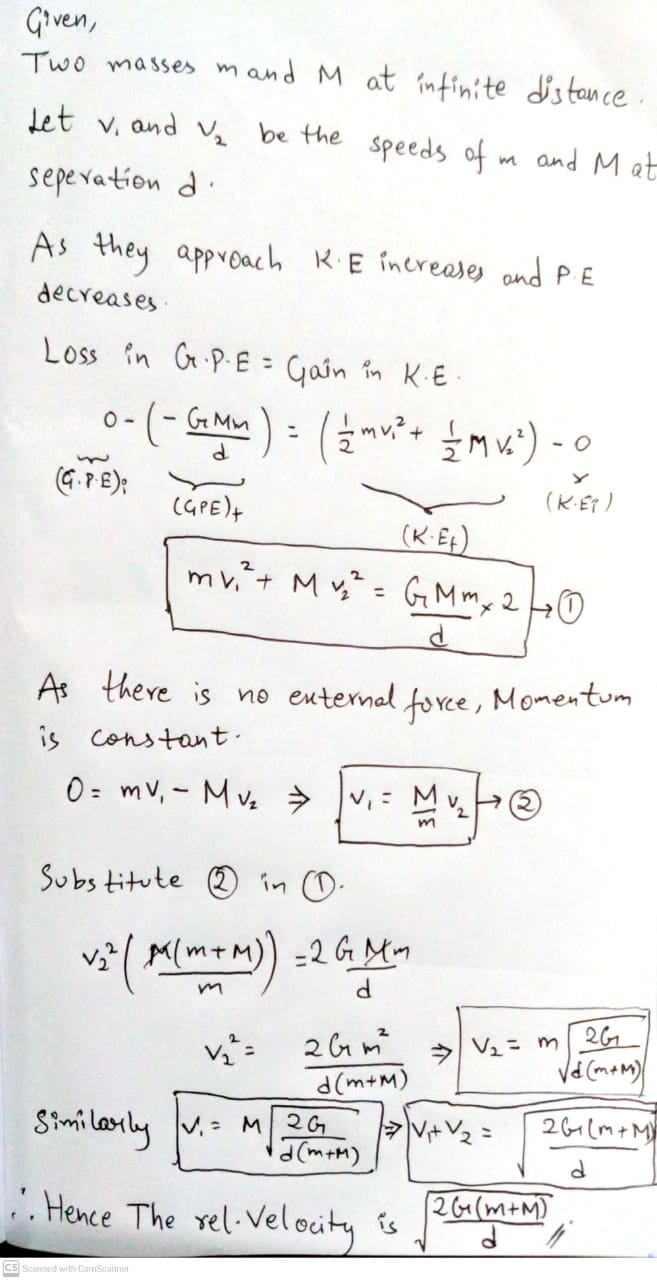 Two Particles Of Mass M And M Are Initially At Rest At Infinite