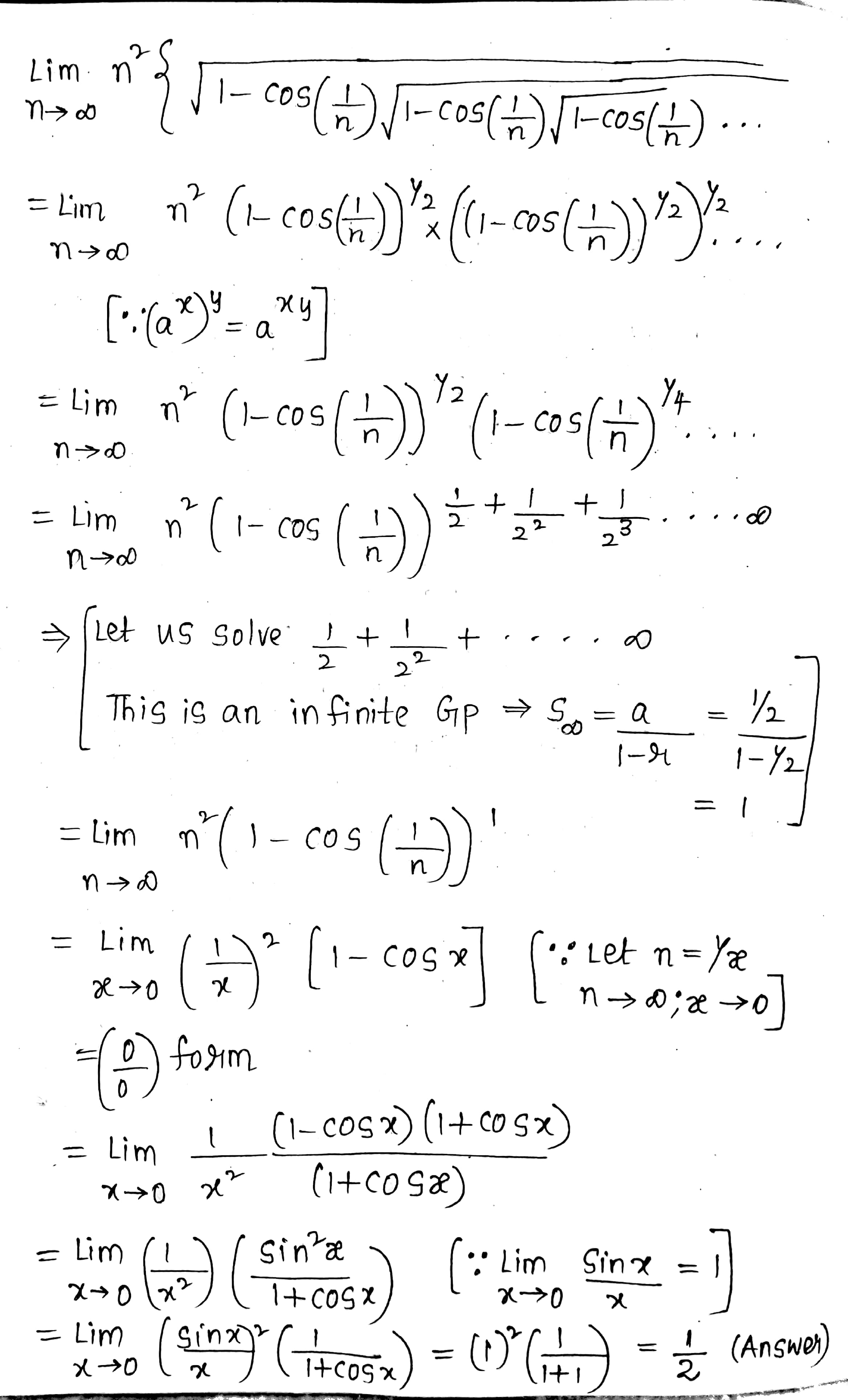 Evaluate Limit N→∞ N2 √ 1 Cos 1n √ 1 Cos 1n √ 1 Cos 1n