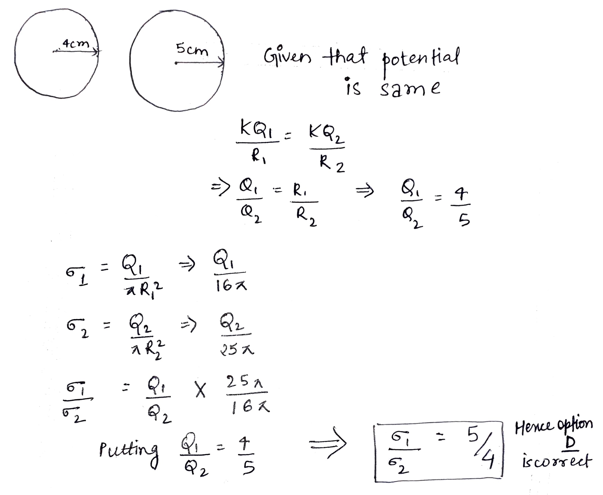 Two Spherical Conductors Of Radii 4cm And 5cm Are Charged To The Same