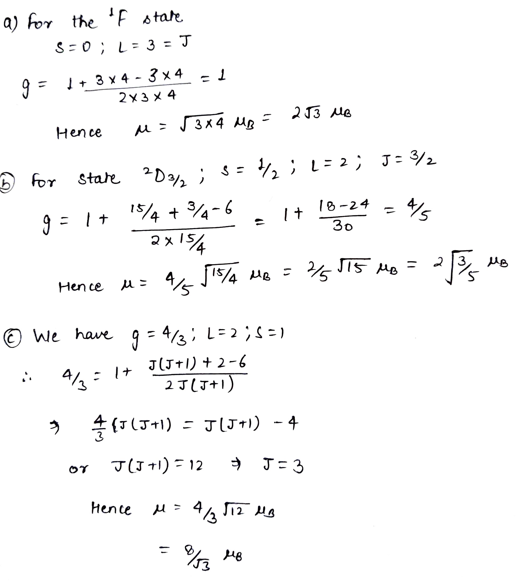 Calculate The Magnetic Moment Of An Atom In Bohr Magnetons A In 1f