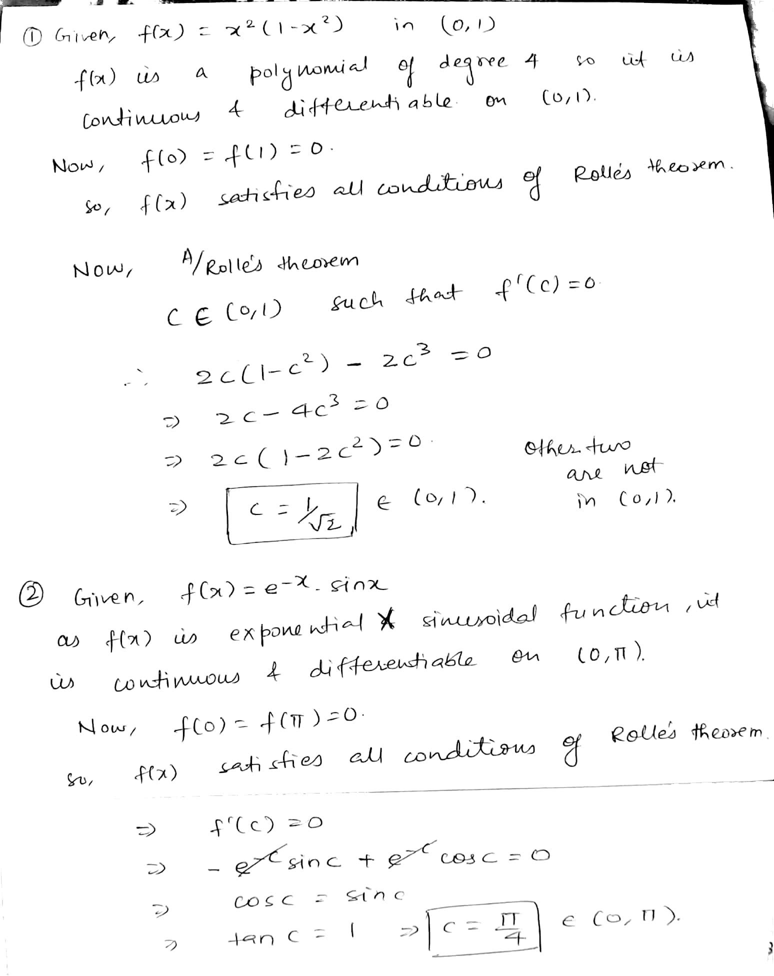 Verify Rolles Theorem For Following Function If It Is Applicable Find