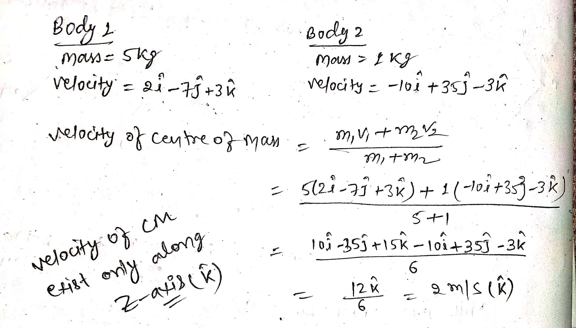 Two Bodies Of Masses 5kg And 1kg Are Moving With Velocities 2vec I