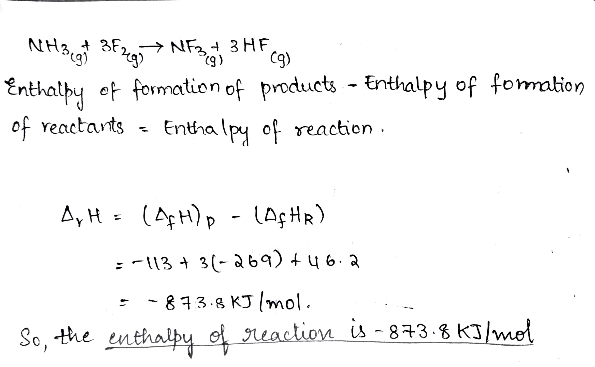 Use The Given Standard Enthalpies Of Formation In Kjmol To Determine