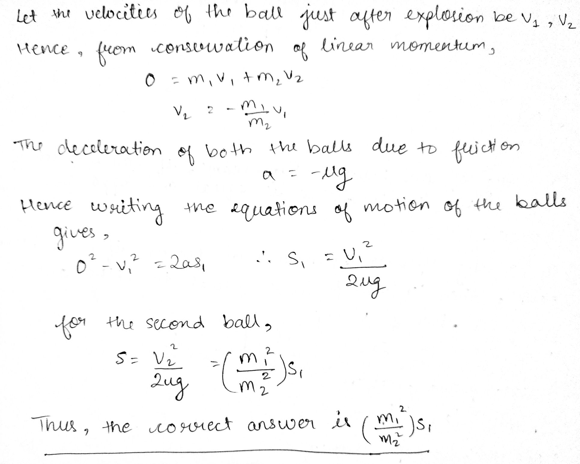 Two Balls Of Masses M1 And M2 Are Separated From Each Other By A Powder