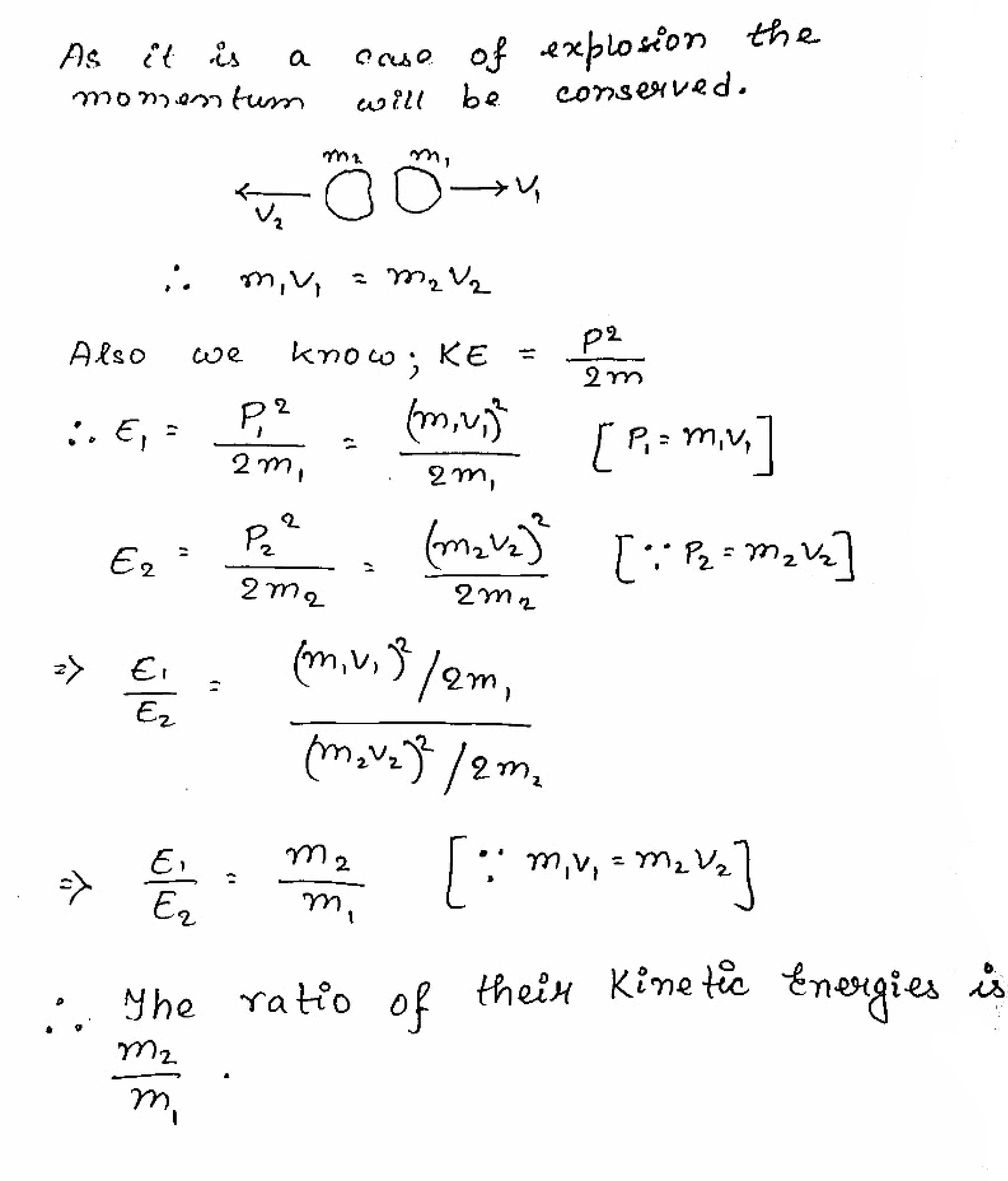 A Stationary Particle Explodes Into Two Pieces Of Masses M1 And M2