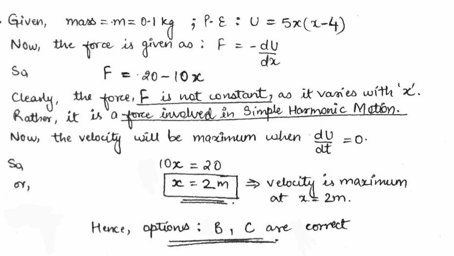 The Potential Energy Of A Particle Of Mass 01 Kg Moving Along X