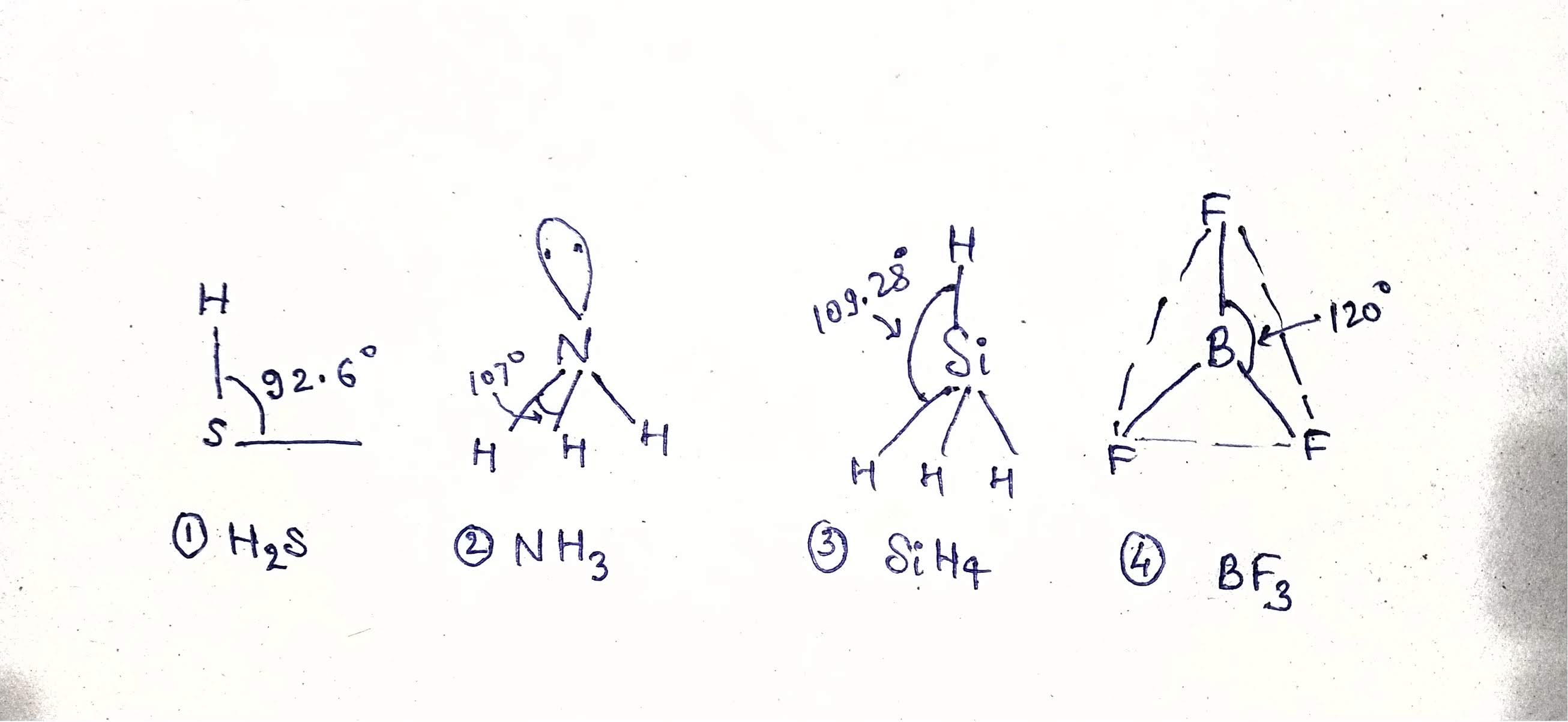 The Correct Order Of Bond Angles Smallest First In H2s Nh3 Bf3 And