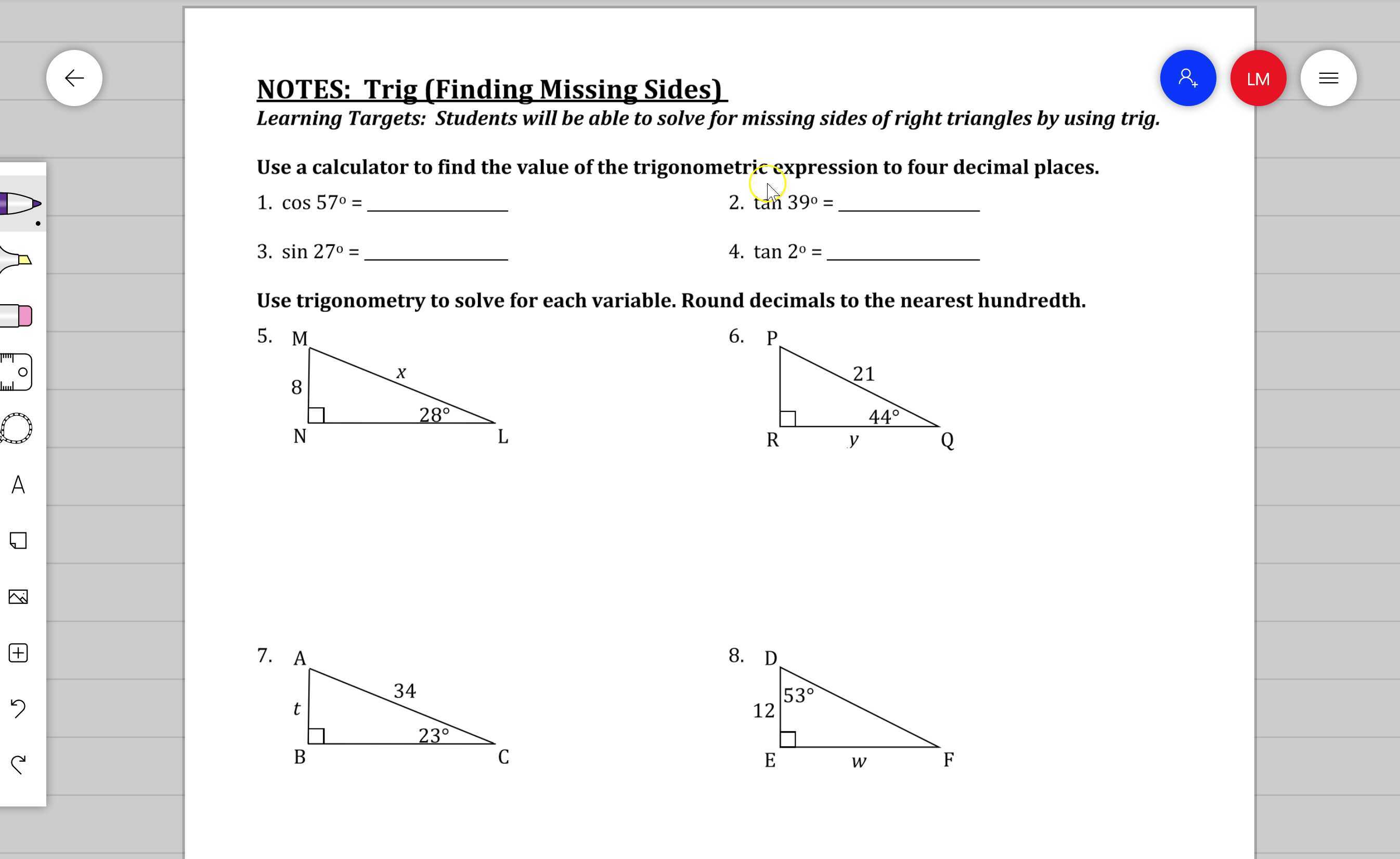 Trig Find Missing Sides