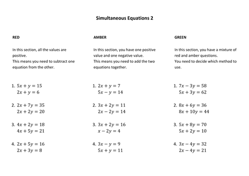 Simple Simultaneous Equations Worksheet Tes Free Printable Math